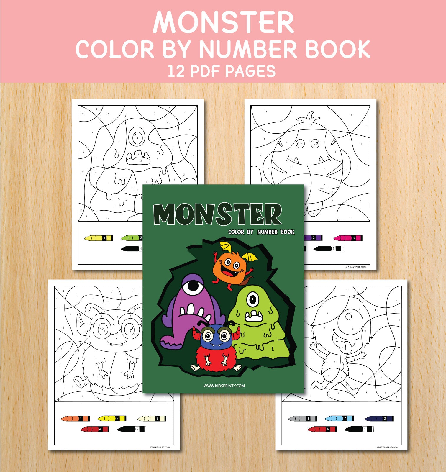 Monster Color by Number Book (10 Pages) – Kids Printy