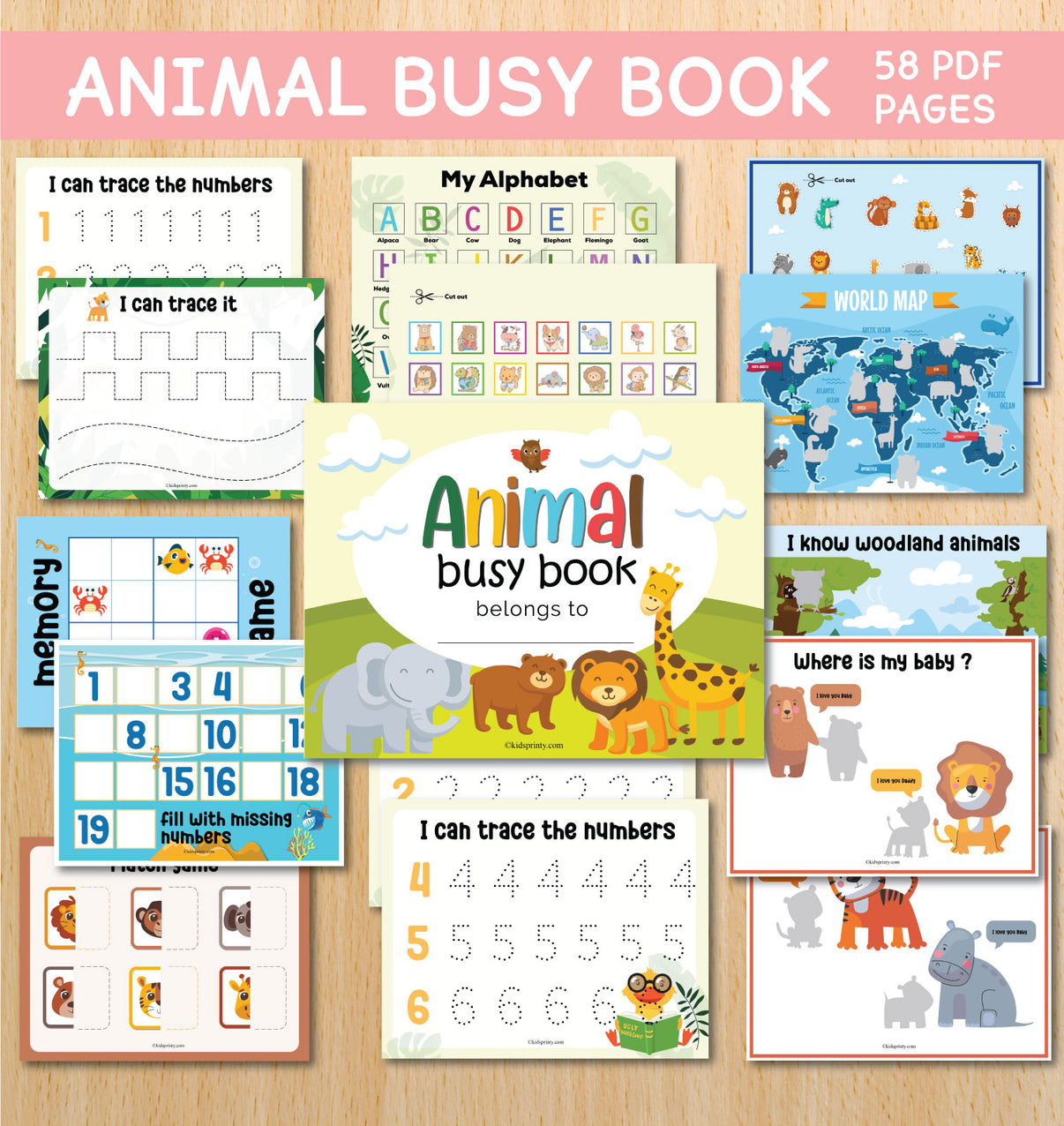 Animals Busy Book (58 Pages) – Kids Printy