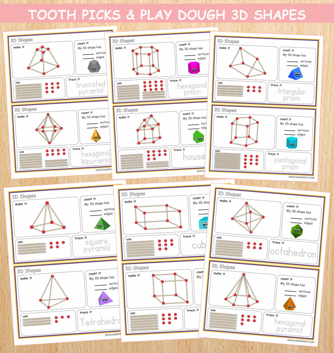 Toothpicks & Playdough 3D Shapes Activity Sheets – Kids Printy