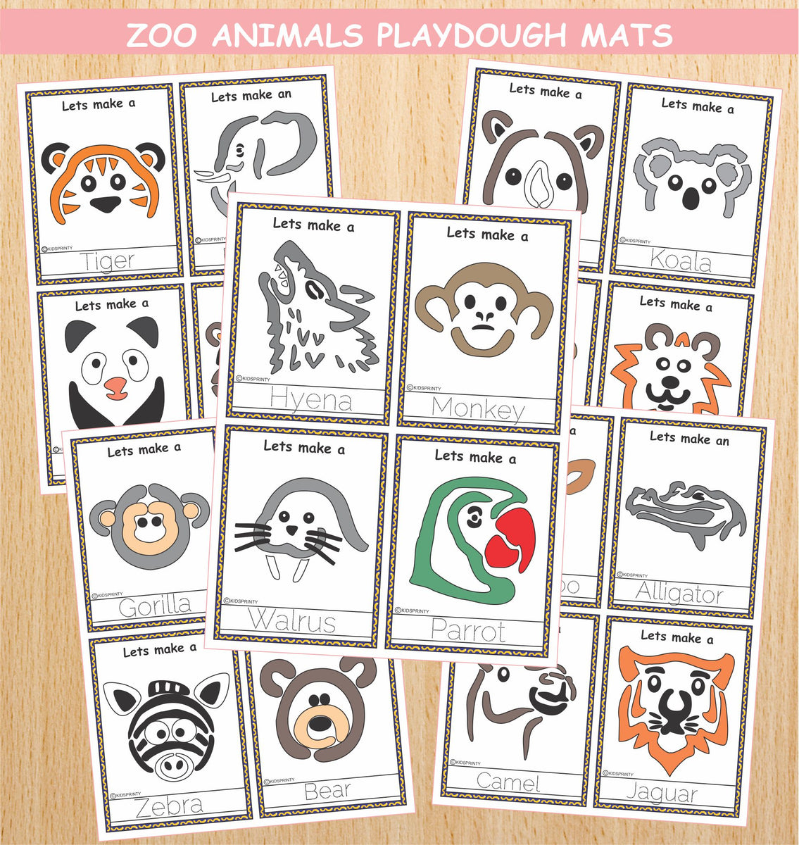 Zoo Animals Play Dough Mats (20 Visual cards) – Kids Printy